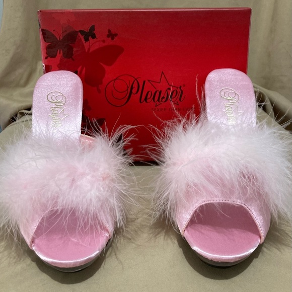 Pleaser | Shoes | New Pleaser Marabou Fur Rhinestone Heel Slide Mules ...